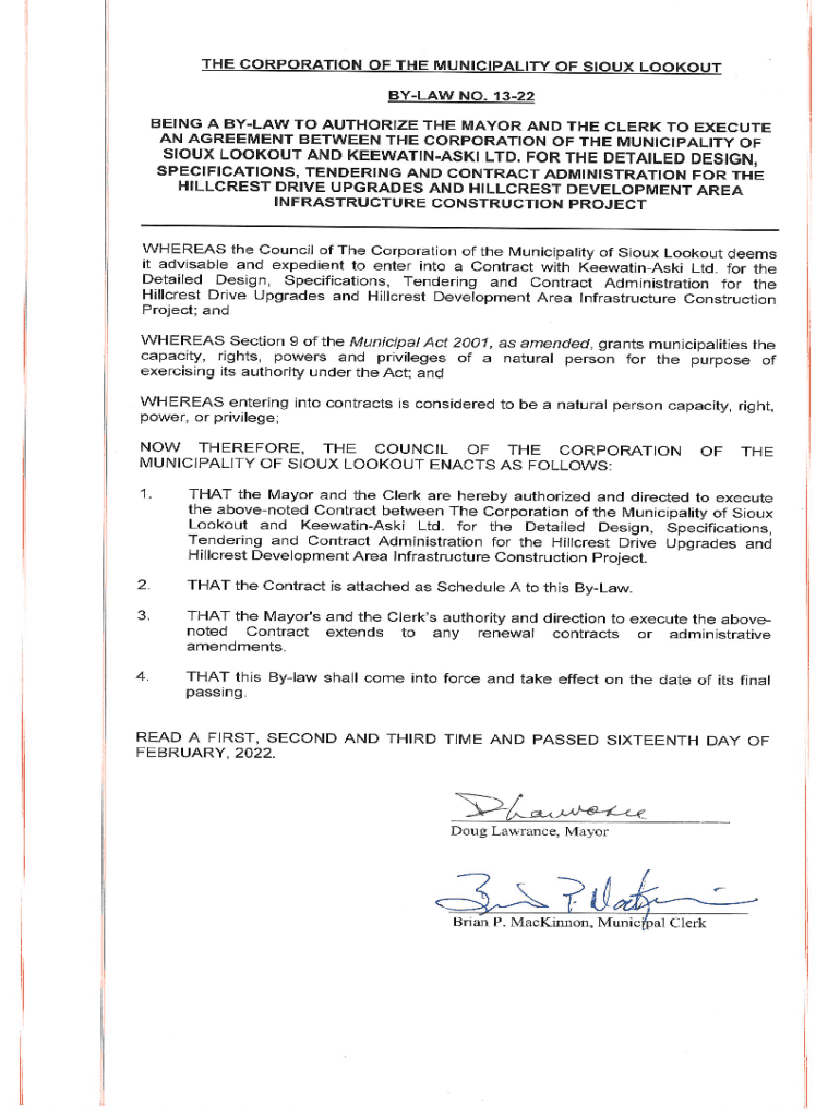 Fillable Online 13-22--To-Execute-an-Agreement-with-Keewatin-Aski-for ...