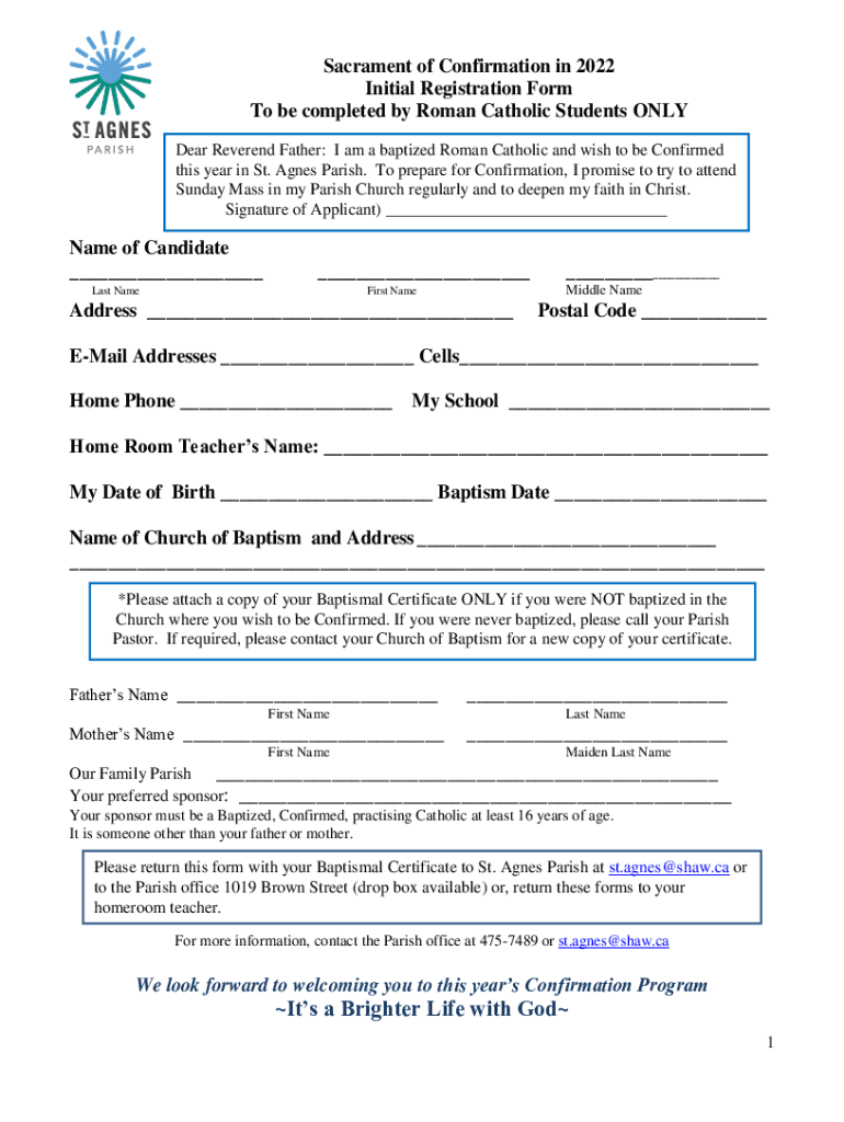 Fillable Online INITIAL REGISTRATION FORM - St. Patrick's Cathedral Fax ...