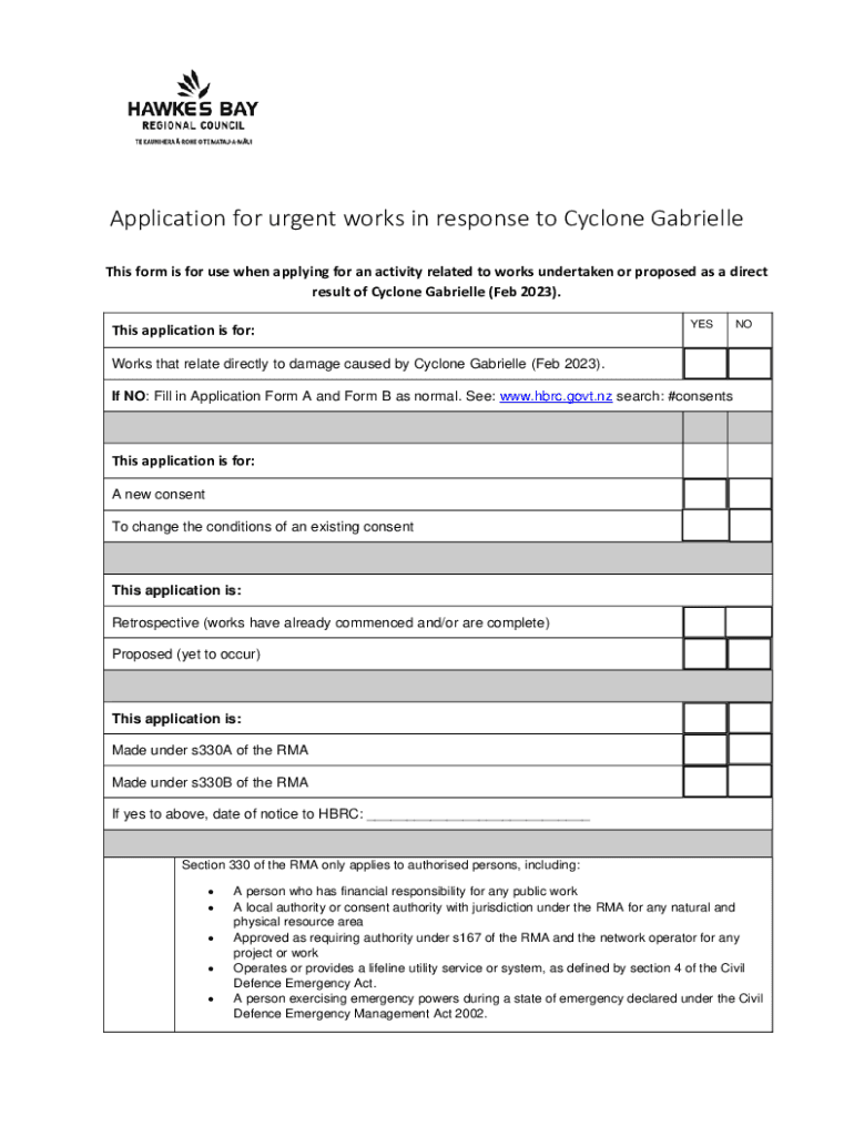 Fillable Online Application for urgent works in response to Cyclone ...