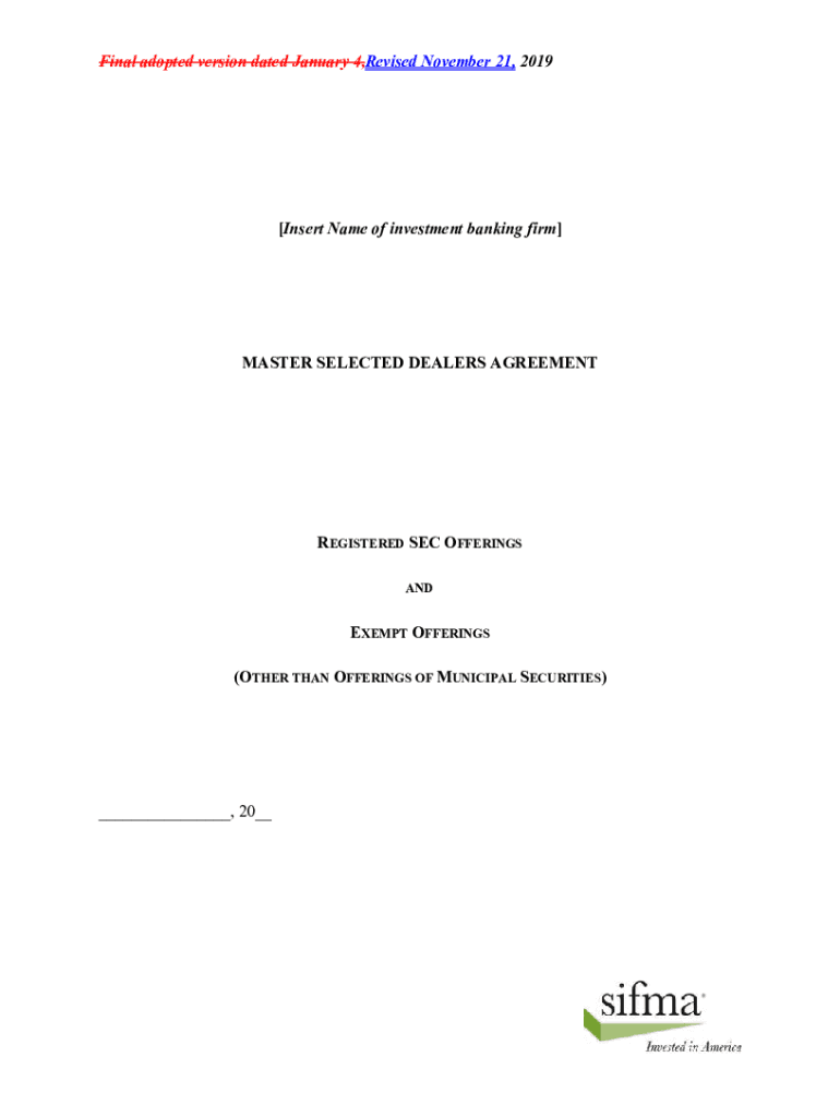 Fillable Online SIFMA Form Master Selected Dealer Agreement 1.4.19 ...