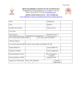 Fillable Online Form: DL1 SRI RAMAKRISHNA INSTITUTE OF TECHNOLOGY ... Fax Email Print - pdfFiller