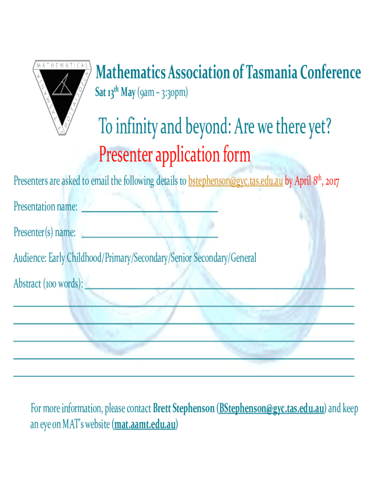 Fillable Online MAT Conference 2017 - Application Form for Presenters ...