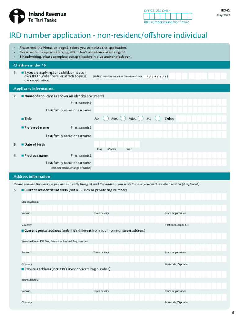 Fillable Online New IRD number application process for offshore persons Fax Email Print - pdfFiller