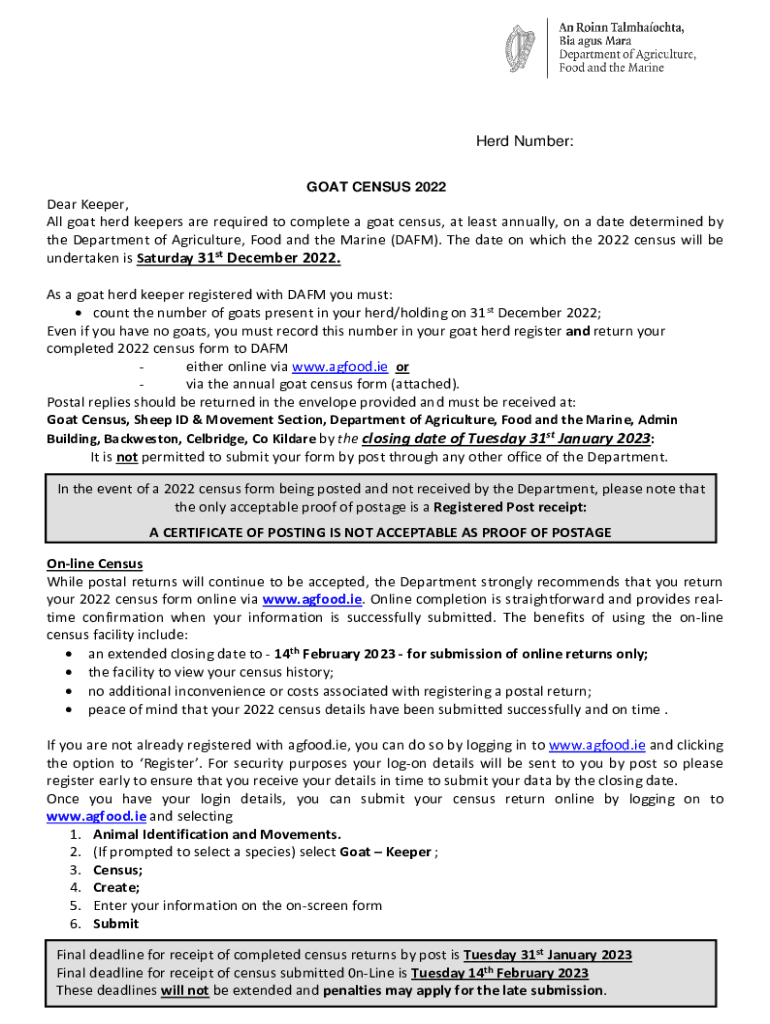 Fillable Online 2022 Sheep and Goat census forms posted to keepers Fax ...