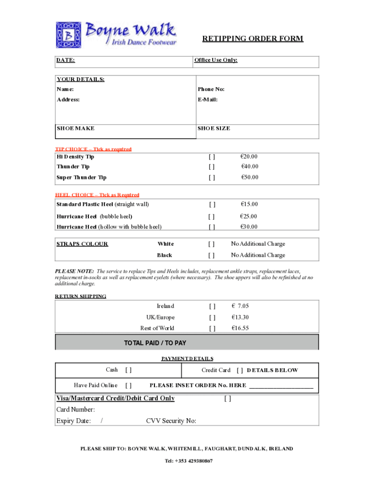 Fillable Online RETIPPING ORDER FORM Fax Email Print - pdfFiller