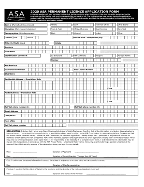 Fillable Online 2020 ASA PERMANENT LICENCE APPLICATION FORM Fax Email ...