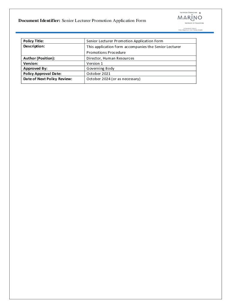 Fillable Online Senior Lecturer Promotion Application Form Fax Email Print - pdfFiller