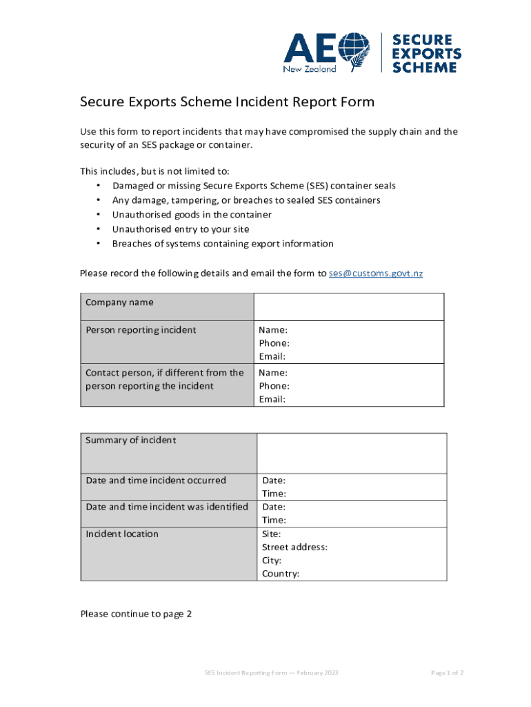 Fillable Online Secure Exports Scheme Incident Report Form Fax Email ...