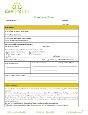 Fillable Online Updated Enrolment Form.docx - Blooming Buds Fax Email ...