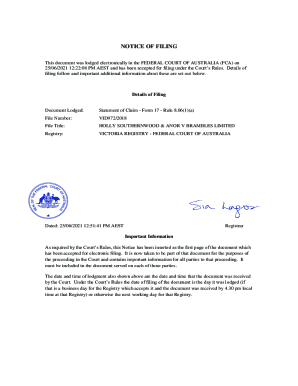 Fillable Online Notice of Filing and Hearing - Originating Application ...