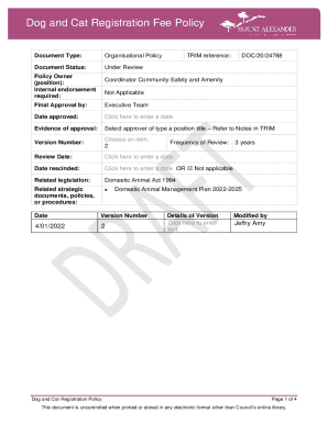 Fillable Online Dog and Cat Registration Fee Policy Fax Email Print ...