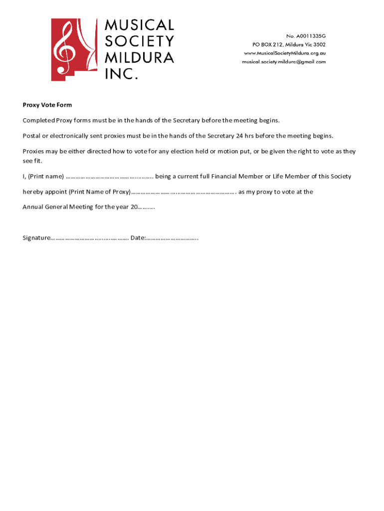Fillable Online Proxy Vote Form Fax Email Print - pdfFiller