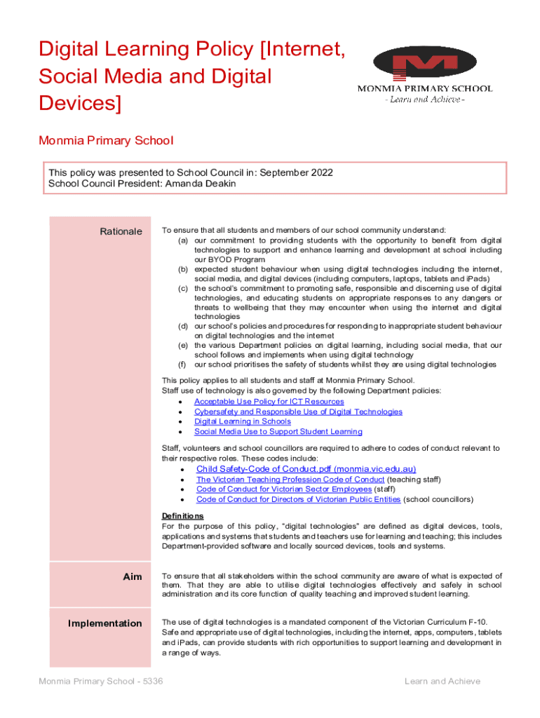 Fillable Online Digital Learning Policy Internet, Social Media and ...