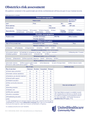 Fillable Online Obstetrics / Pregnancy Risk Assessment Form ...