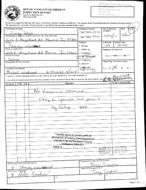 Fillable Online Food Inspection Reports - Delaware County, Indiana Fax ...