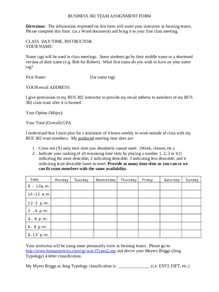 BUSINESS 302 TEAM ASSIGNMENT Doc Template | pdfFiller
