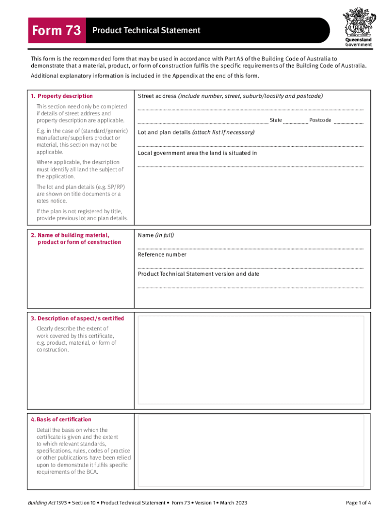 Fillable Online Form 73 Product Technical Statement Fax Email Print ...