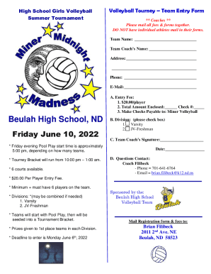 Fillable Online Volleyball TourneyTeam Entry Form Fax Email Print ...