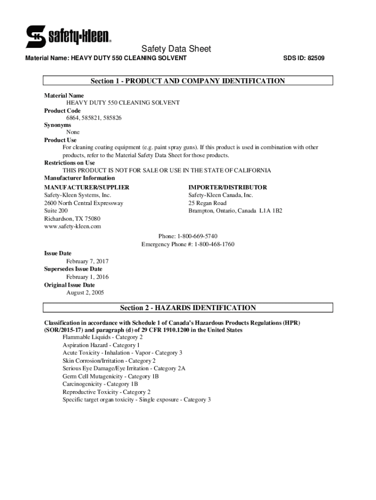 Fillable Online Safety Data Sheet Solvent Cleaner Fax Email Print ...