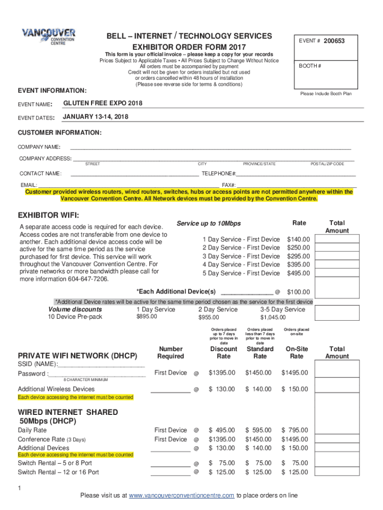 Fillable Online Event Technology Resources Service Order Form Wireless ...