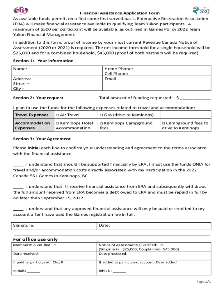 Fillable Online RECREATION DIVISION Financial Assistance Request Application Fax Email Print ...