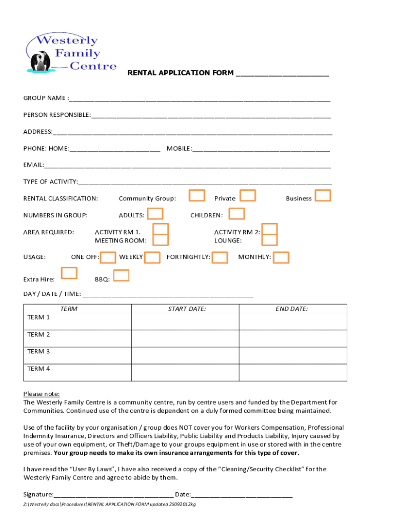 Fillable Online APPLICATION FOR USE OF ROOMS Fax Email Print - pdfFiller