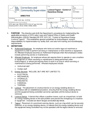 Fillable Online doccs ny DIRECTIVE Lockout/Tagout - Control of ...