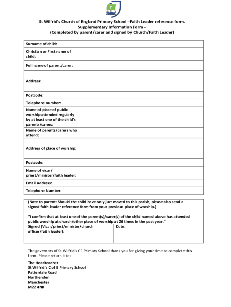 Fillable Online Supplementary Information Form and Clergy Form ...