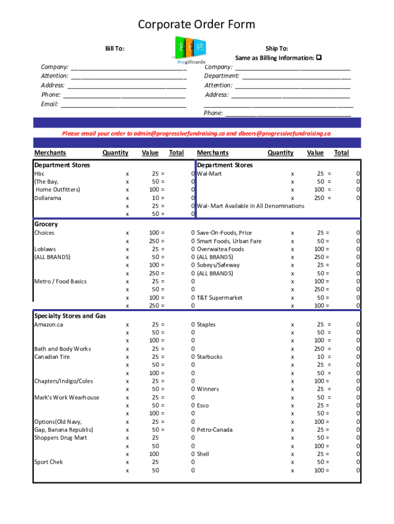 Fillable Online Corporate Order Form Fax Email Print - pdfFiller