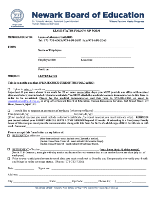 Fillable Online LEAVE STATUS FOLLOW-UP FORM Fax Email Print - pdfFiller