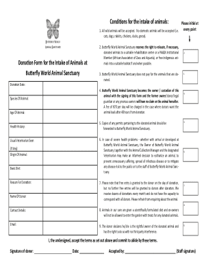 Fillable Online Donation Form for the Intake of Animals at Butterfly ...