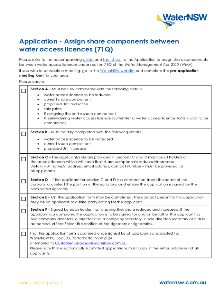 Fillable Online How to apply for a water access licence - dpie.nsw.gov ...