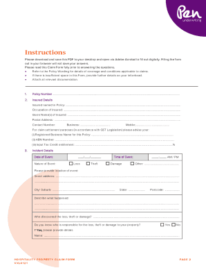 Fillable Online Hospitality Property Claim Form vXL0121 Fax Email Print ...