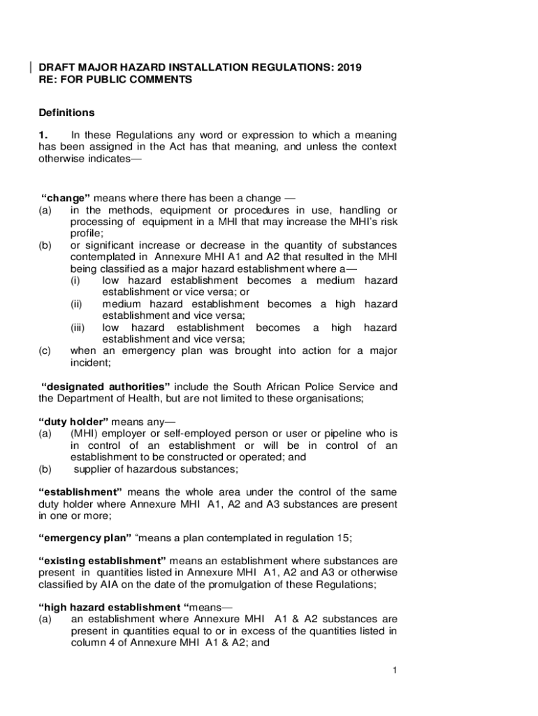 Fillable Online The Major Hazard Installation Regulations issued for ...