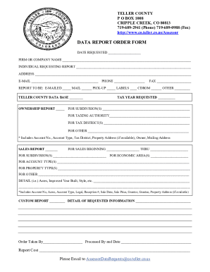 Fillable Online DATA REPORT ORDER FORM - Teller County Fax Email Print ...