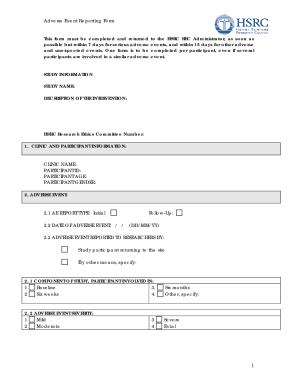 Fillable Online hsrc ac ADVERSE EVENT REPORTING FORM Fax Email Print ...