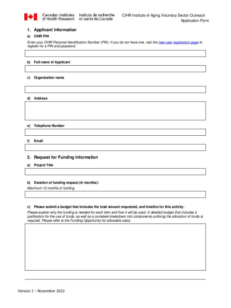 Fillable Online 2022-23 CIHR Institute of Aging Voluntary Sector Knowledge Mobilization Support ...