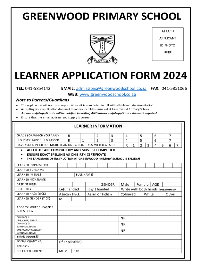 Fillable Online Application Form for 2022 - Greenwood Primary School ...