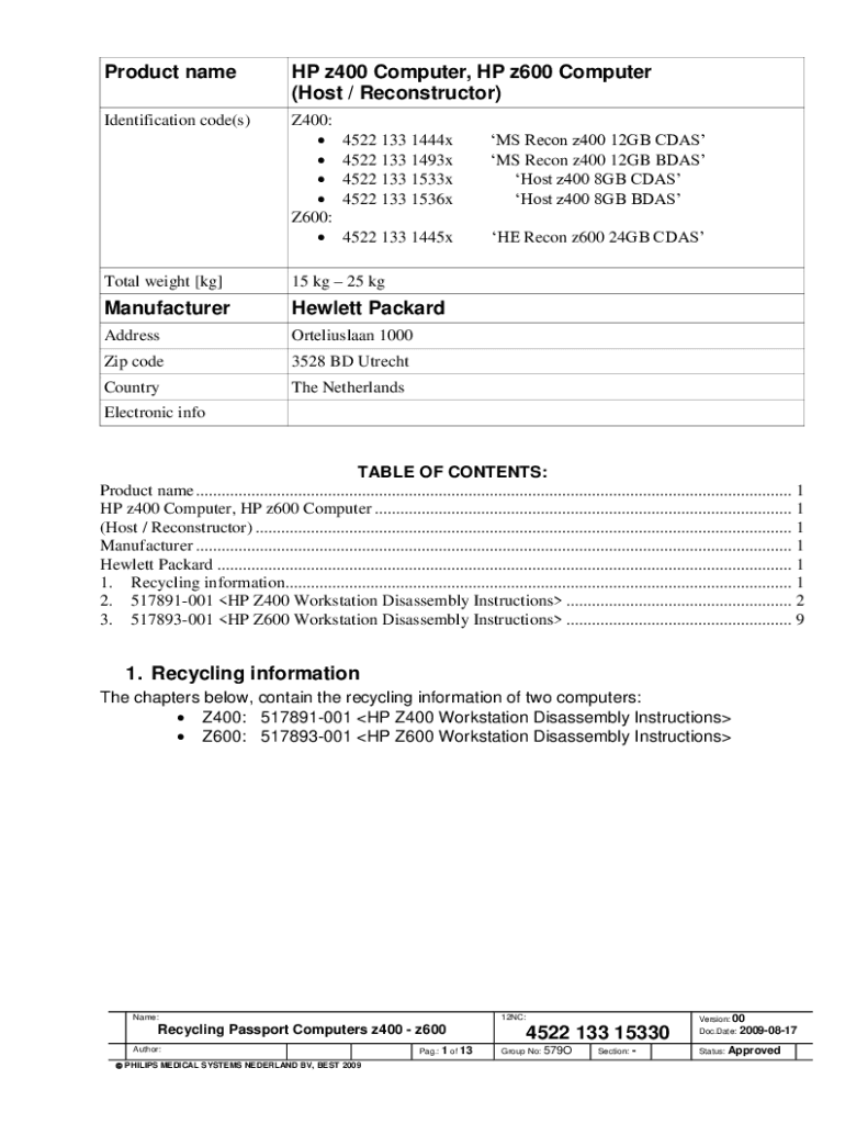 Fillable Online Recycling Passport Computers z400 - z600. A4 SAP-TPD ...