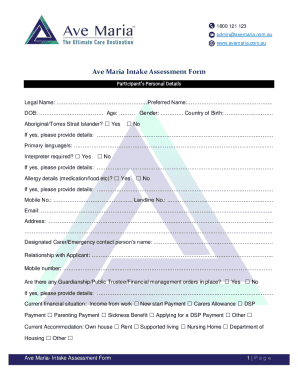 Fillable Online Ave Maria Intake Assessment Form Fax Email Print ...