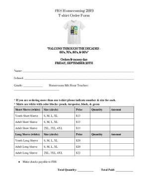 Fillable Online FHS Homecoming 2019 T-shirt Order Form Fax Email Print ...