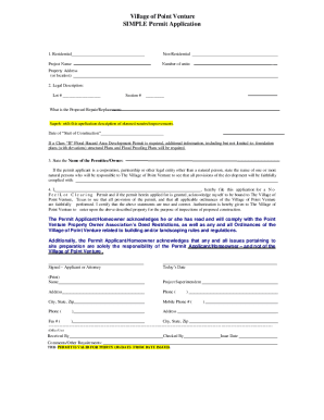 Fillable Online Village of Point Venture SIMPLE Permit Application Fax ...