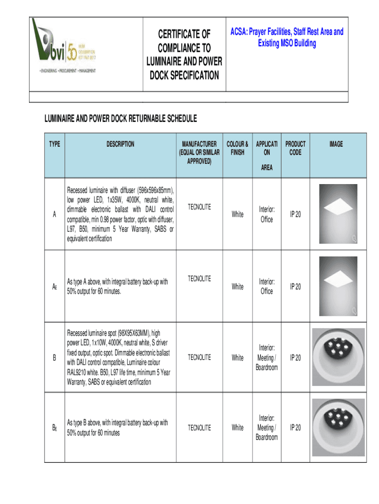 Fillable Online luminaire and power dock returnable schedule Fax Email ...