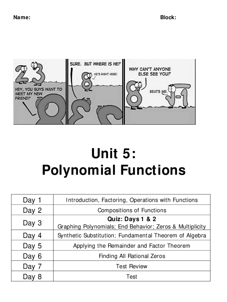 Fillable Online Unit 5 Day 2 Characteristics of Polynomial Functions ...
