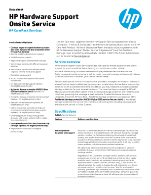 Fillable Online HP Hardware Support Onsite Service - Americas - Error ...