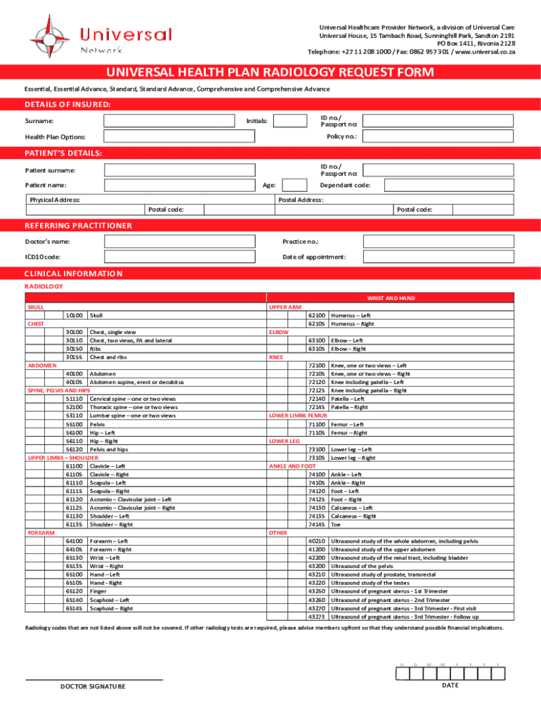 Fillable Online UNIVERSAL NETWORK RADIOLOGY REQUEST FORM ... Fax Email ...