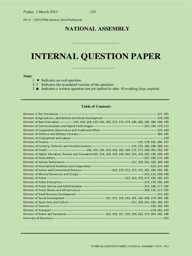 Fillable Online internal question paper: national assembly no 6 - 2023 Fax Email Print - pdfFiller