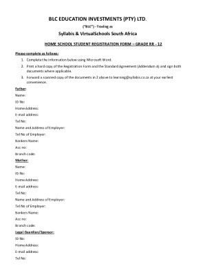 Fillable Online Student Registration form Grade R - 12 (005) Fax Email ...