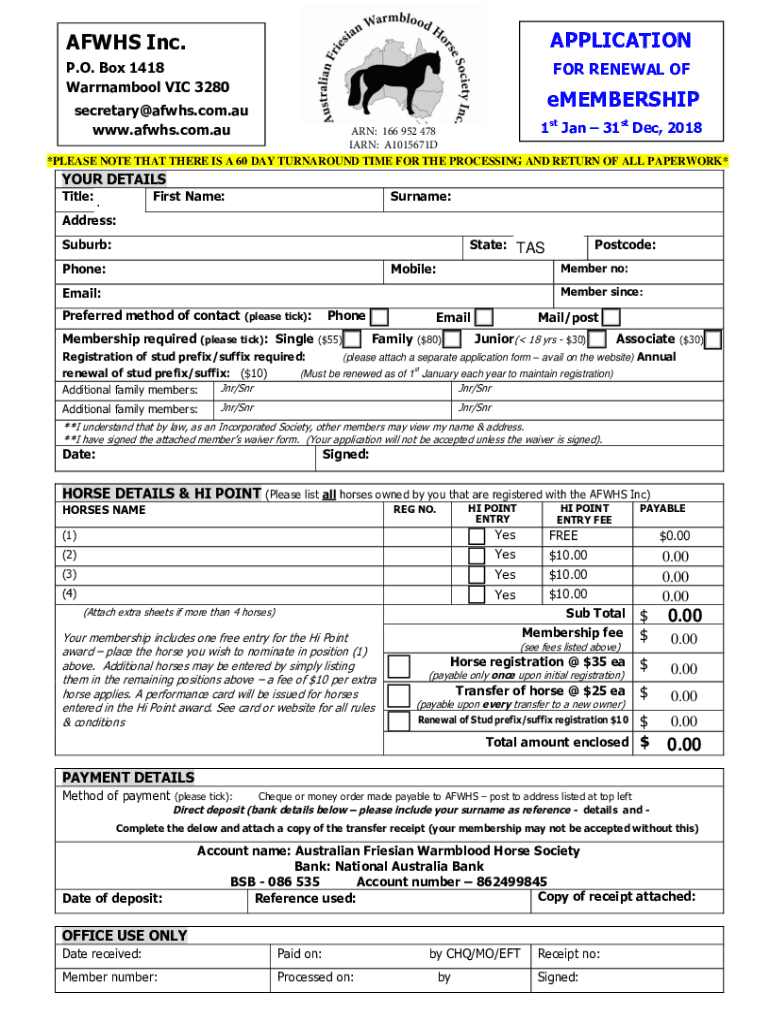 Fillable Online APPLICATION FOR REGISTRATION OF HORSE Fax Email Print ...