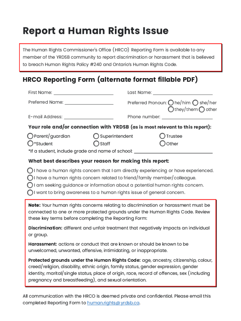 Fillable Online HRCO Reporting Form (alternate format fillable PDF) Fax ...